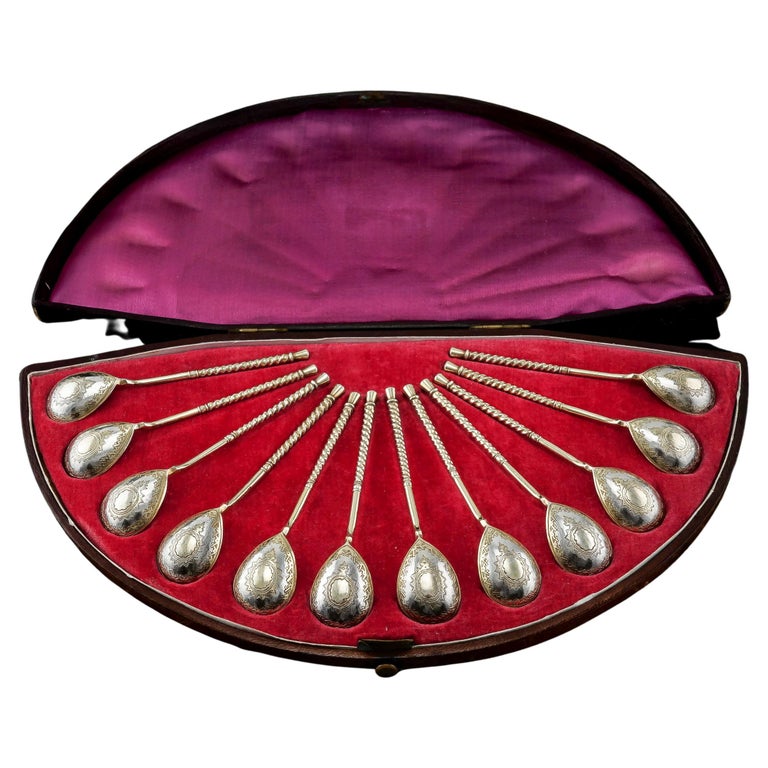 Antique Imperial Russian Solid Silver Spoons, Parcel Gilt - Moscow c ...