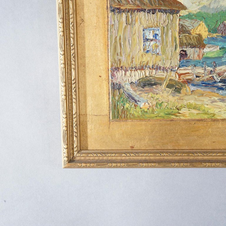 Antique Impressionistic Harbor Painting on Board by Clifford L Warner ...