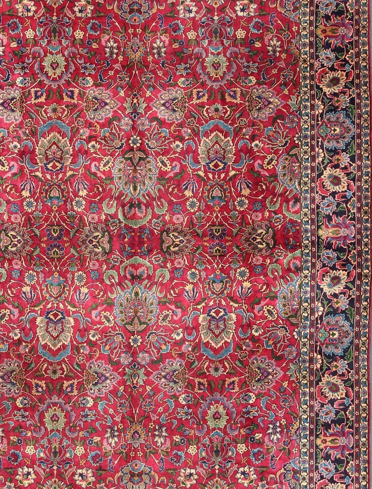 Antique Indian Agra Carpet with Raspberry Color and fine Shinny Wool ...