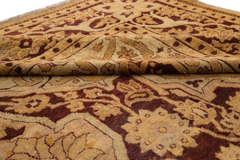 Antique Indian Agra Tan Handmade Allover Designed Wool Rug For Sale at ...