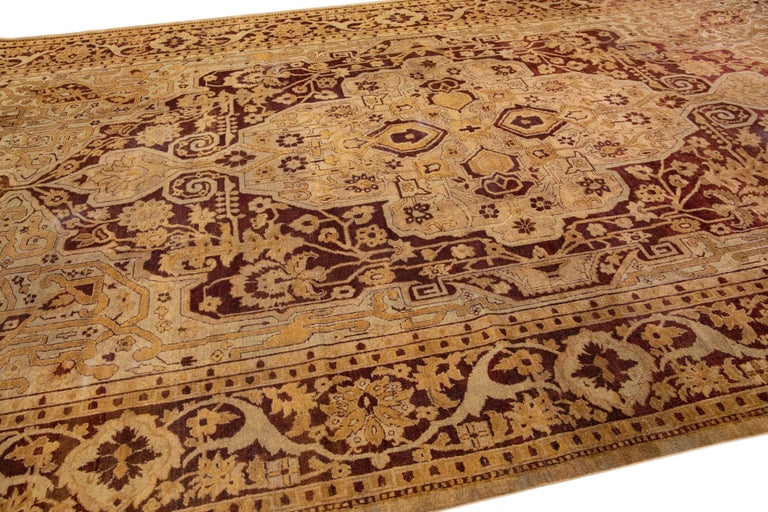 Antique Indian Agra Tan Handmade Allover Designed Wool Rug For Sale at ...