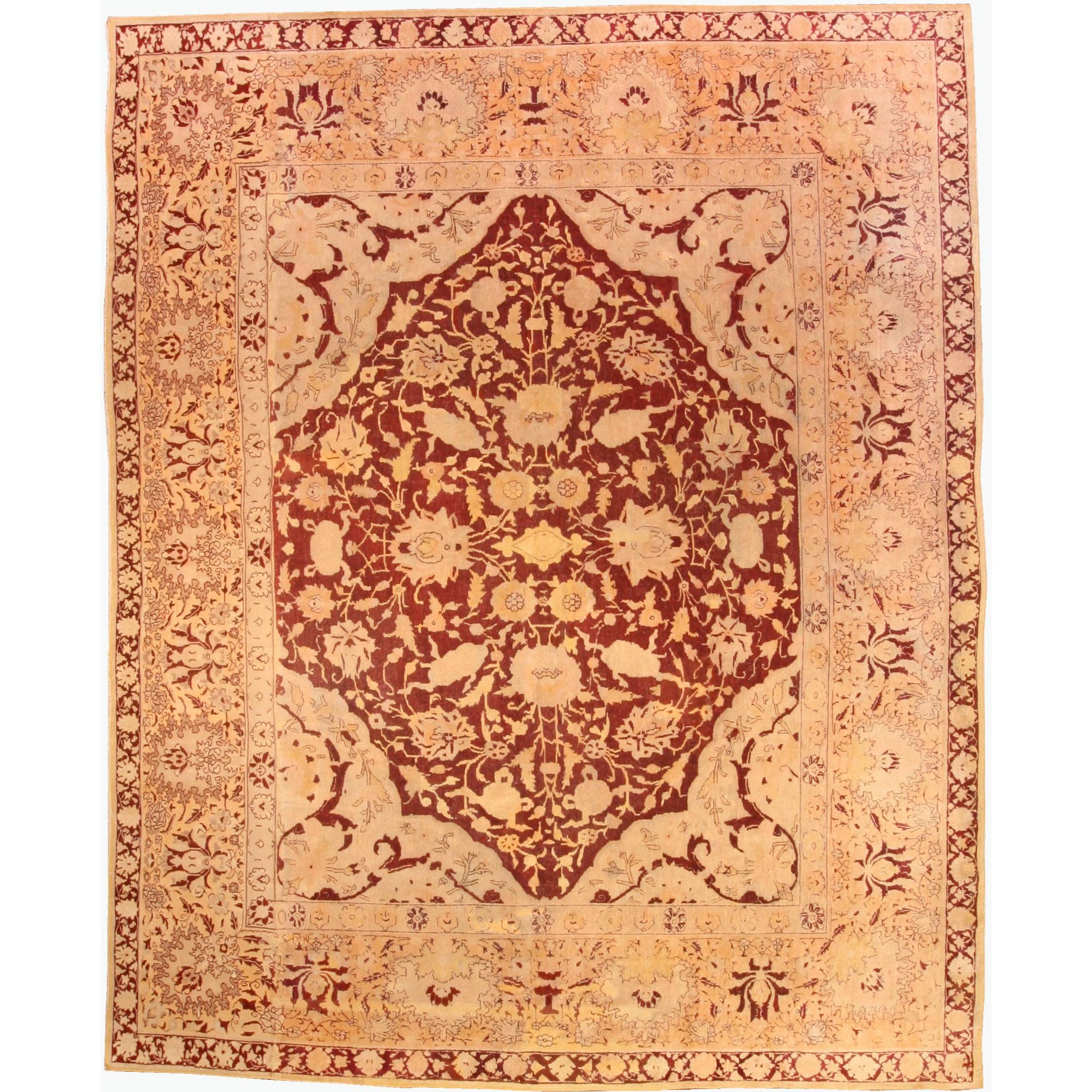 Large Antique Green Indian Amritsar Carpet with Hints of Deep Red For ...