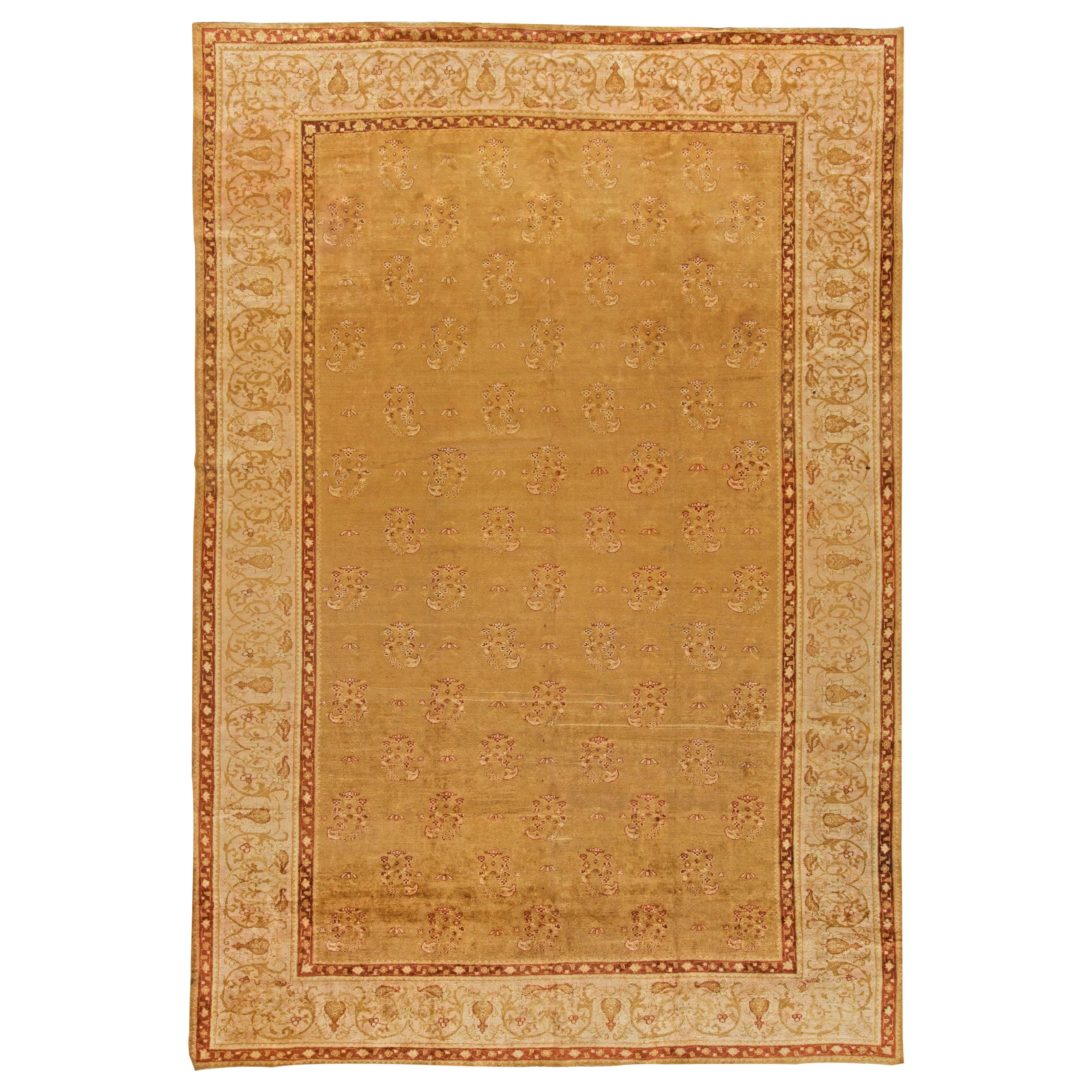 Antique Amritsar Green Blue and Cream White Wool Rug with Burgundy ...