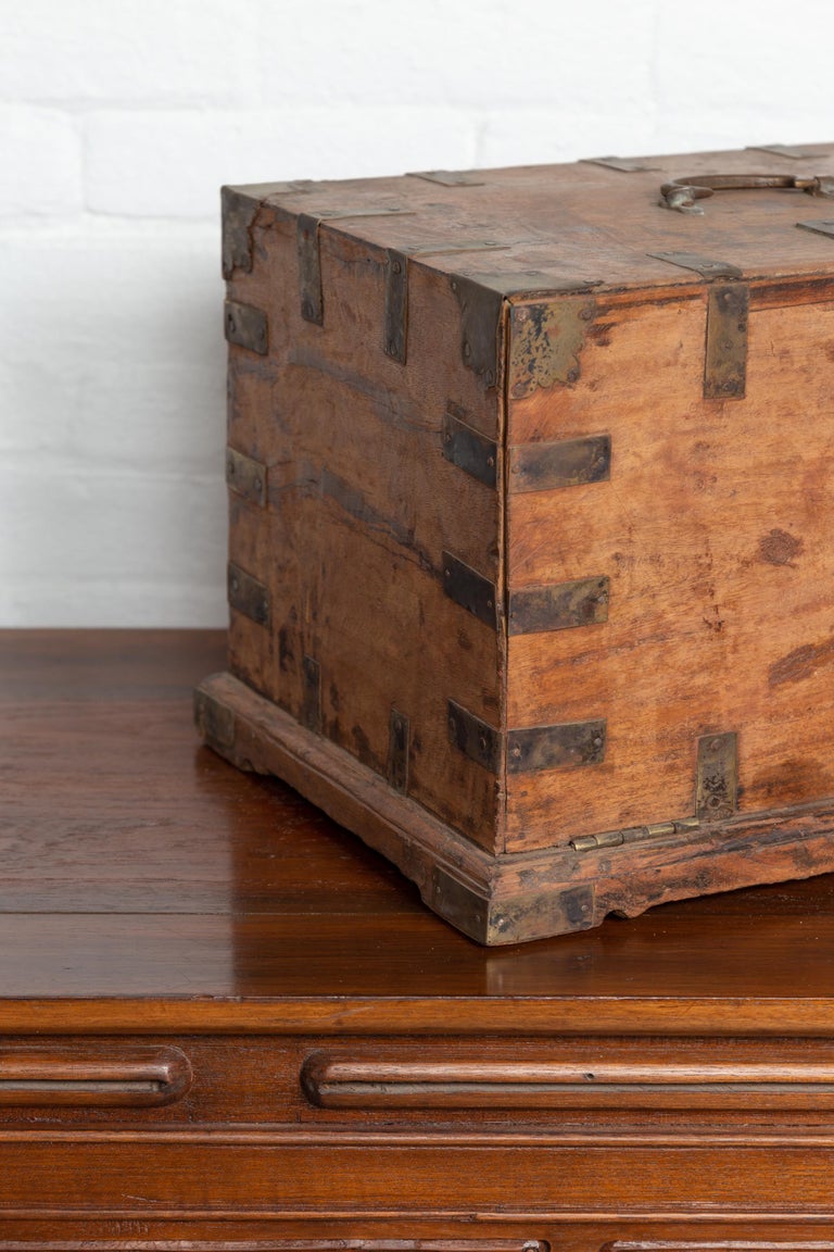 Antique Indian Jewelry Box with Brass Braces, Drop Front and Hidden ...