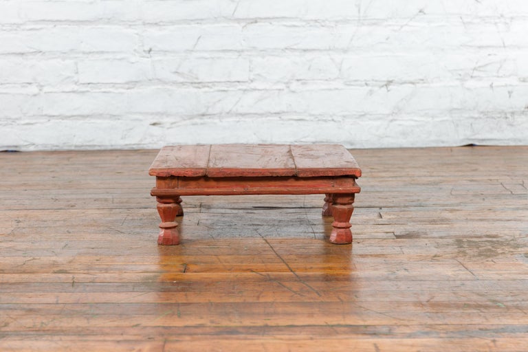 Antique Indian Low Wooden Prayer Table Stand with Carved Angular Legs ...