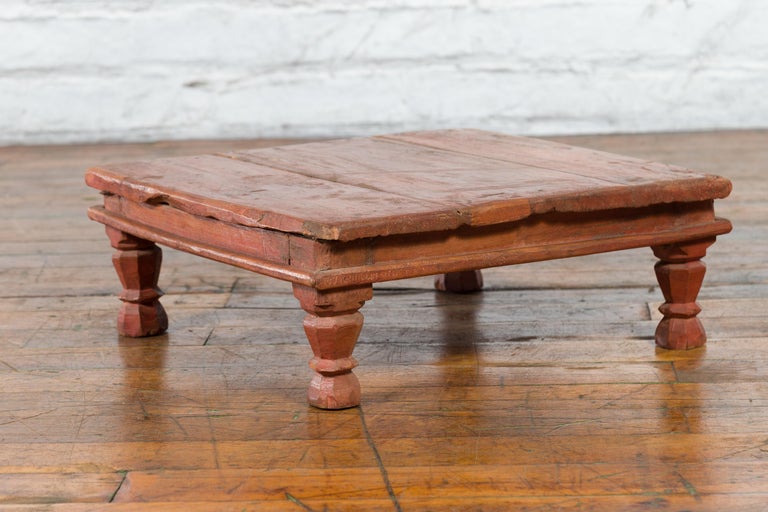 Antique Indian Low Wooden Prayer Table Stand with Carved Angular Legs ...