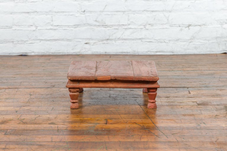 Antique Indian Low Wooden Prayer Table Stand with Carved Angular Legs ...