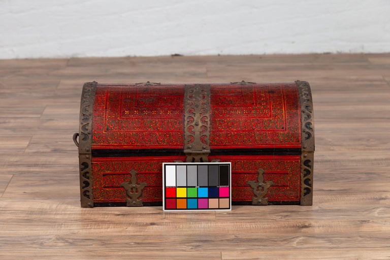 Antique Indian Red Lacquered Dowry Box from Rajasthan with Pierced ...