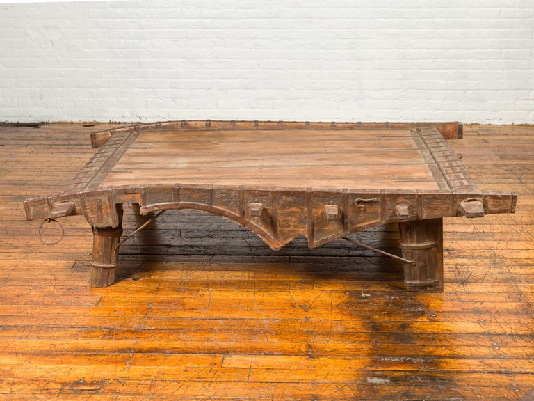 Antique Indian Rustic Wooden Ox Cart with Metal Accents Made into a ...