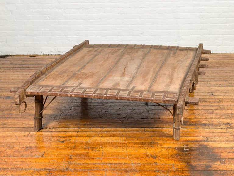 Antique Indian Rustic Wooden Ox Cart with Metal Accents Made into a ...