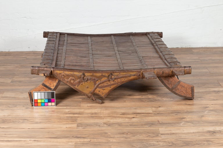 Antique Indian Rustic Wooden Ox Cart with Metal Accents Made into a ...