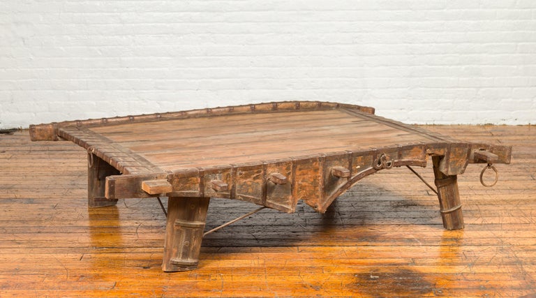 Antique Indian Rustic Wooden Ox Cart with Metal Accents Made into a ...