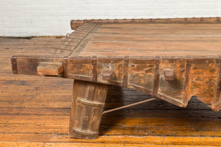 Antique Indian Rustic Wooden Ox Cart with Metal Accents Made into a ...