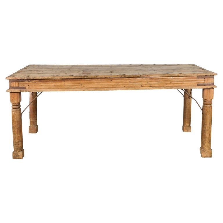 Antique Indian Sheesham Wood Palace Door Dining Table with Iron Accents ...