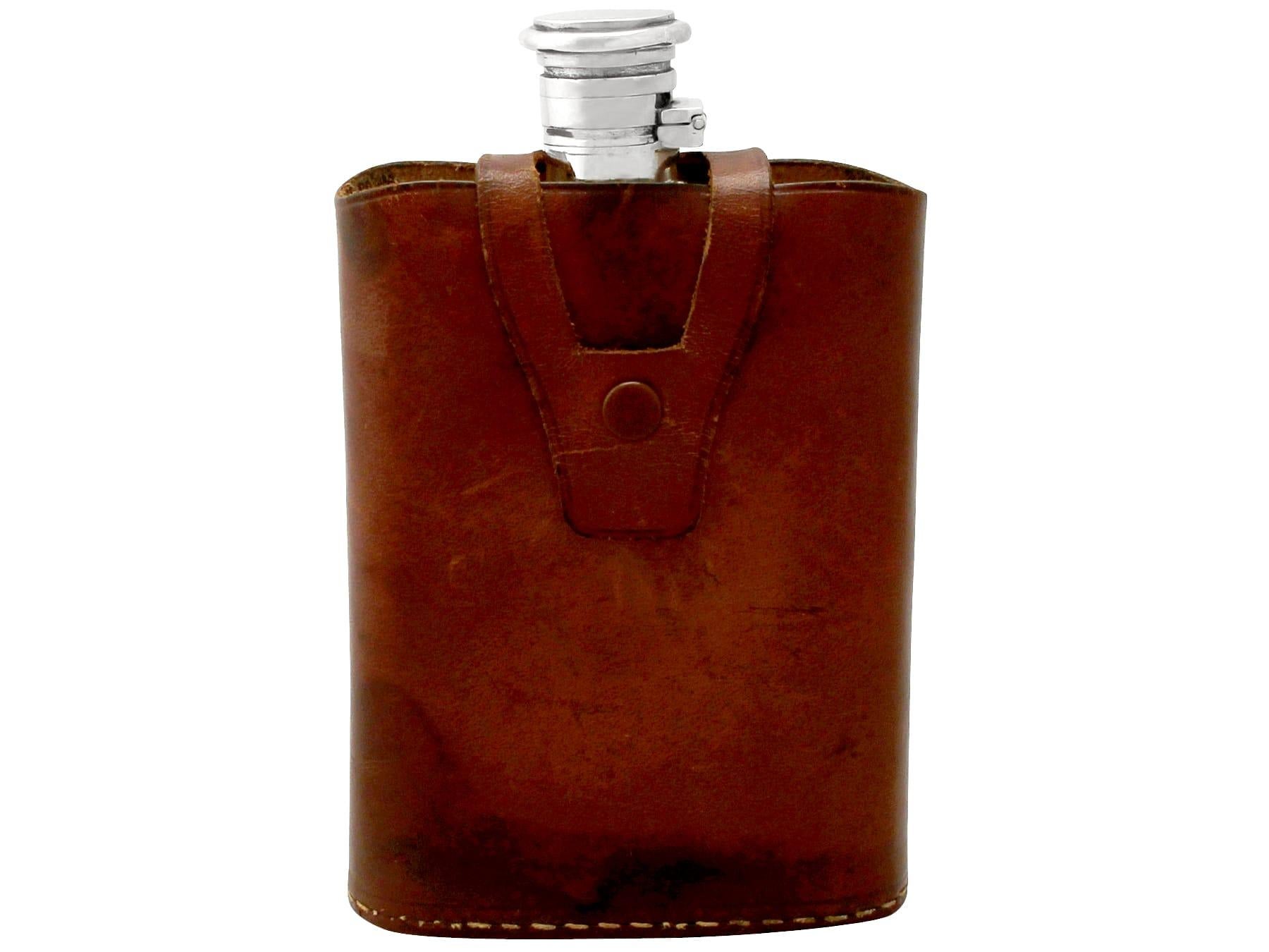 Japanese Sterling Silver Flask with Engraved Japanese Landscape with ...