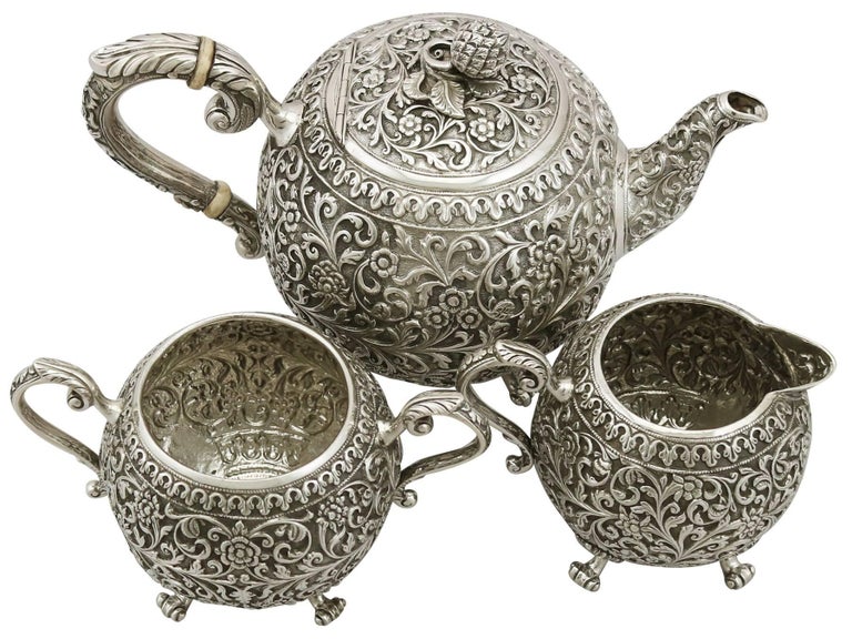 Antique Indian Silver Three-Piece Tea Service by Oomersee Mawjee and ...