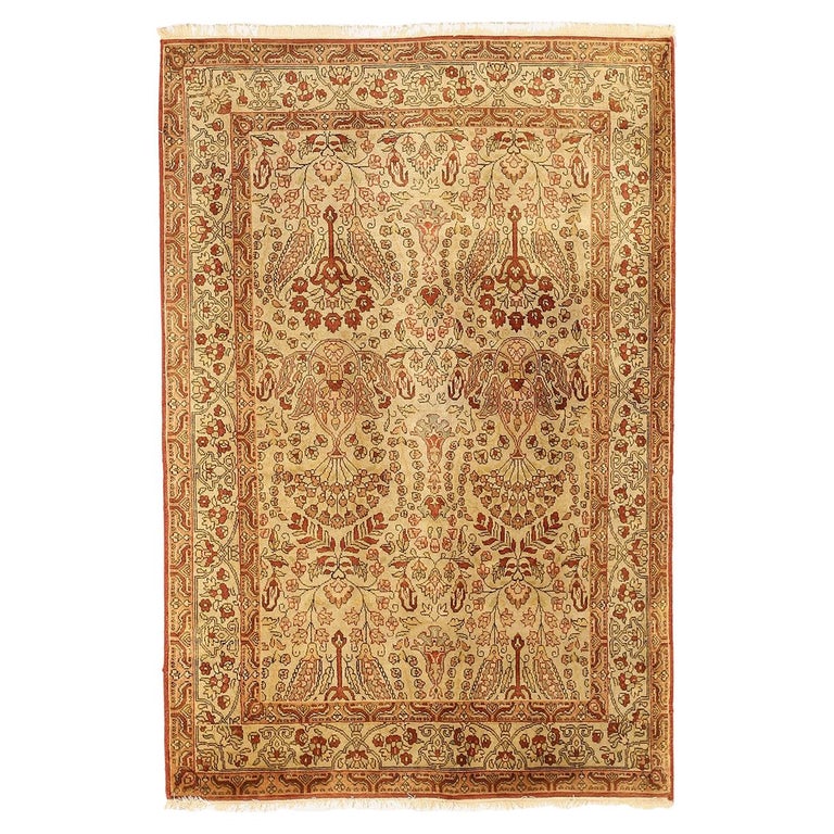 Antique Indian Tabriz Style Rug with Brown and Beige Floral Details For ...