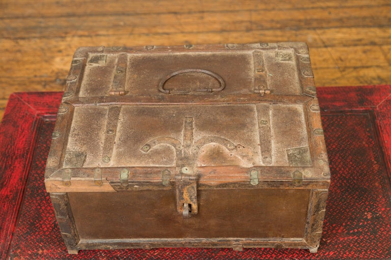 Antique Indian Wooden Cash Box from the 19th Century with Iron Hardware ...