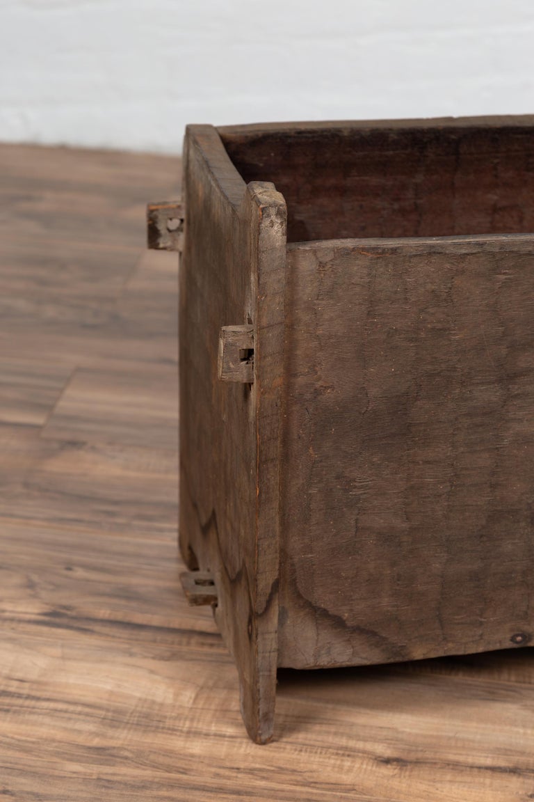 Antique Indian Wooden Planter Box with Weathered Patina and Protruding ...