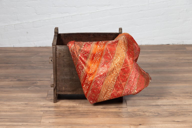 Antique Indian Wooden Planter Box with Weathered Patina and Protruding ...