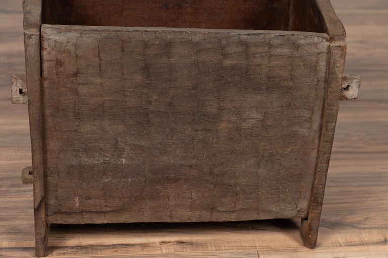 Antique Indian Wooden Planter Box with Weathered Patina and Protruding ...