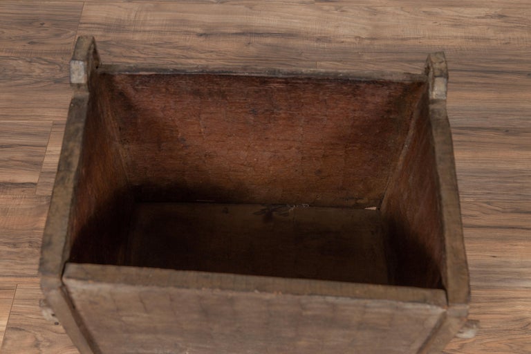 Antique Indian Wooden Planter Box with Weathered Patina and Protruding ...