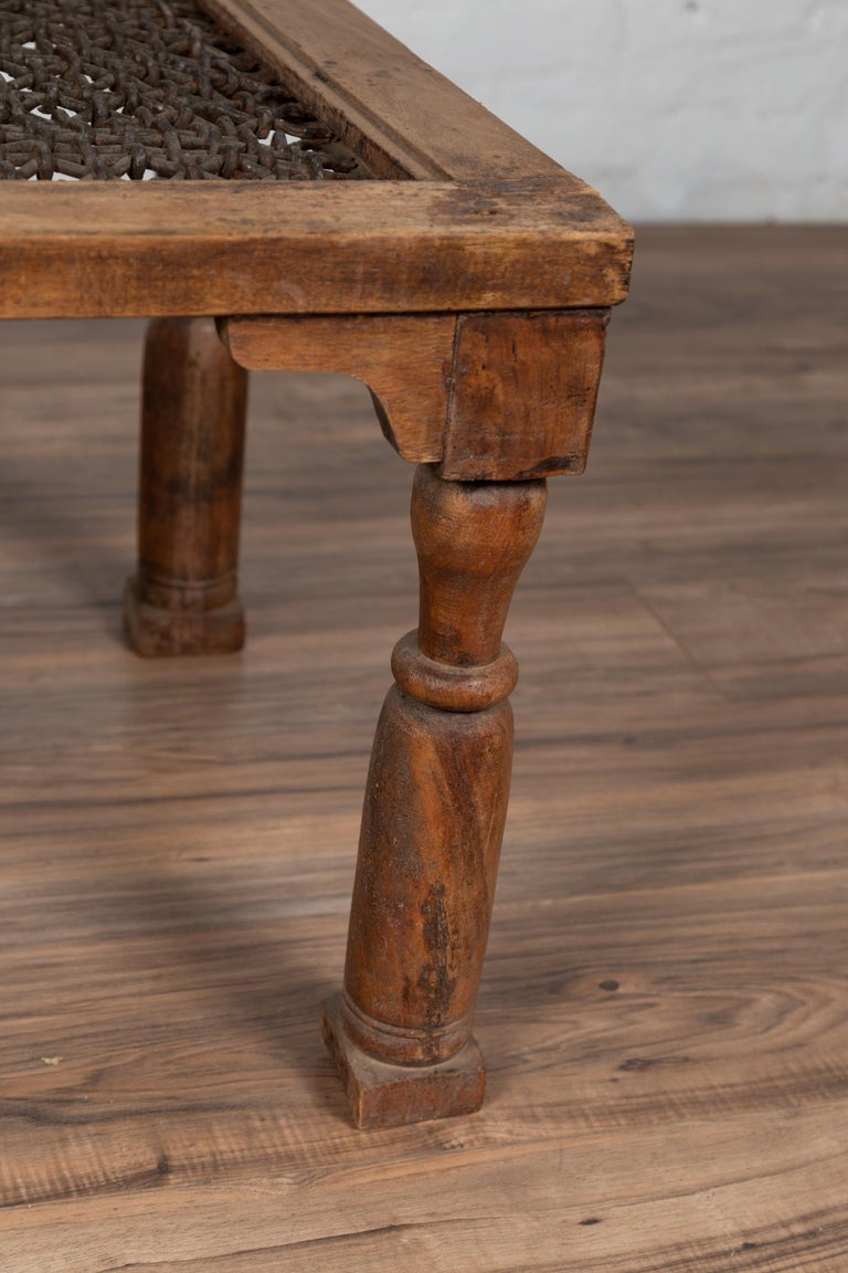 Antique Indian Wooden Side Table with Window Grate and Turned Baluster ...