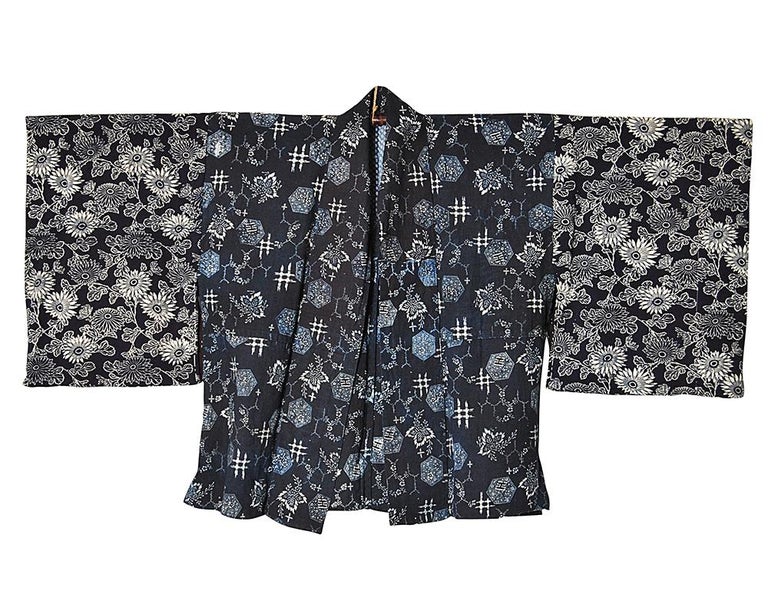 Antique Indigo Boro Textile Katazome Dyed Hanjuban, 19th Century For ...