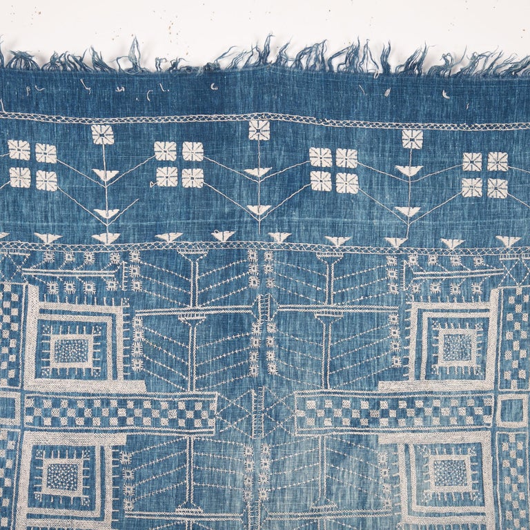 Antique Indigo Embroidered Shawl from Gujarat, India, Early 20th ...