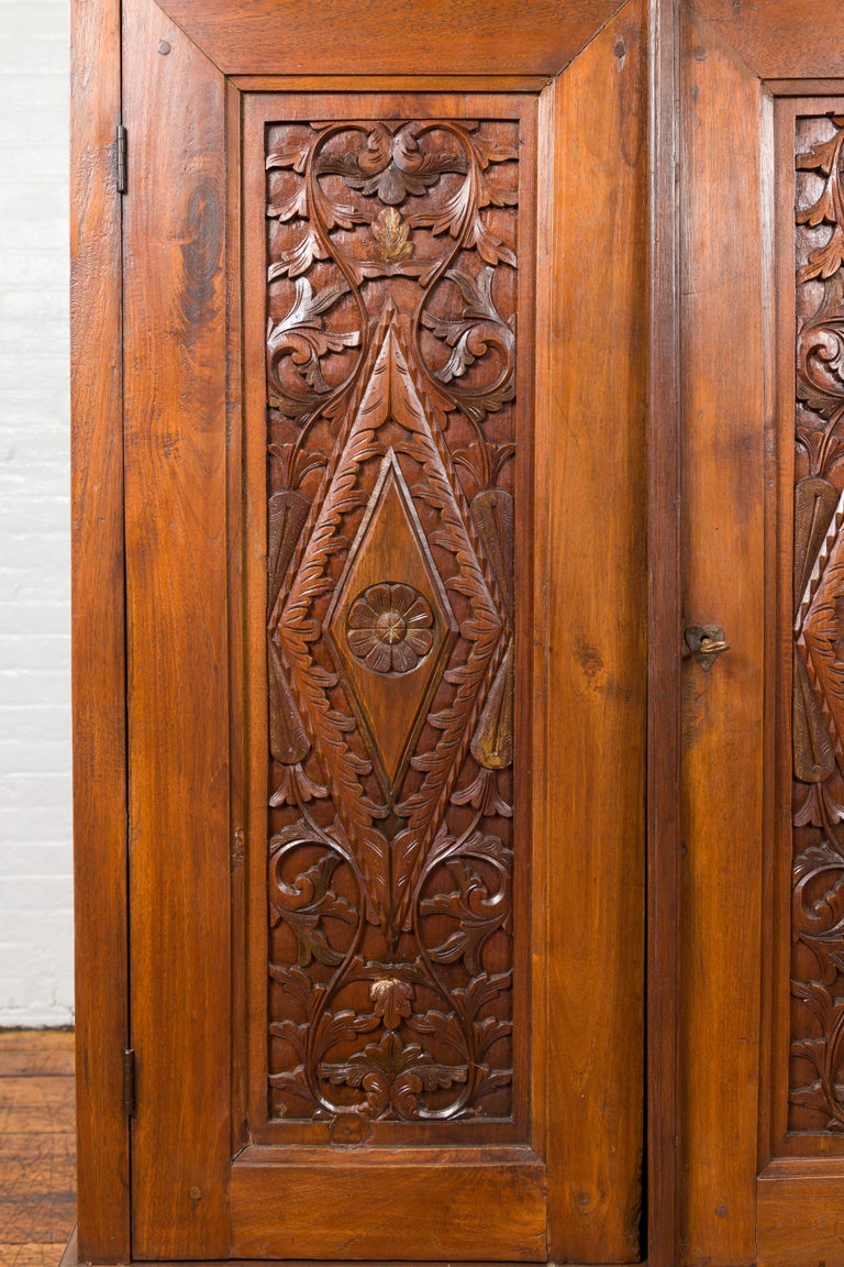 Antique Indonesian Cabinet with Carved Scrolling Foliage and Elongated ...