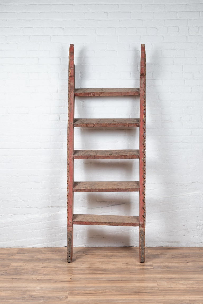 Indonesian Painted and Hand Carved Ladder with Colorful Glass Inlay For ...