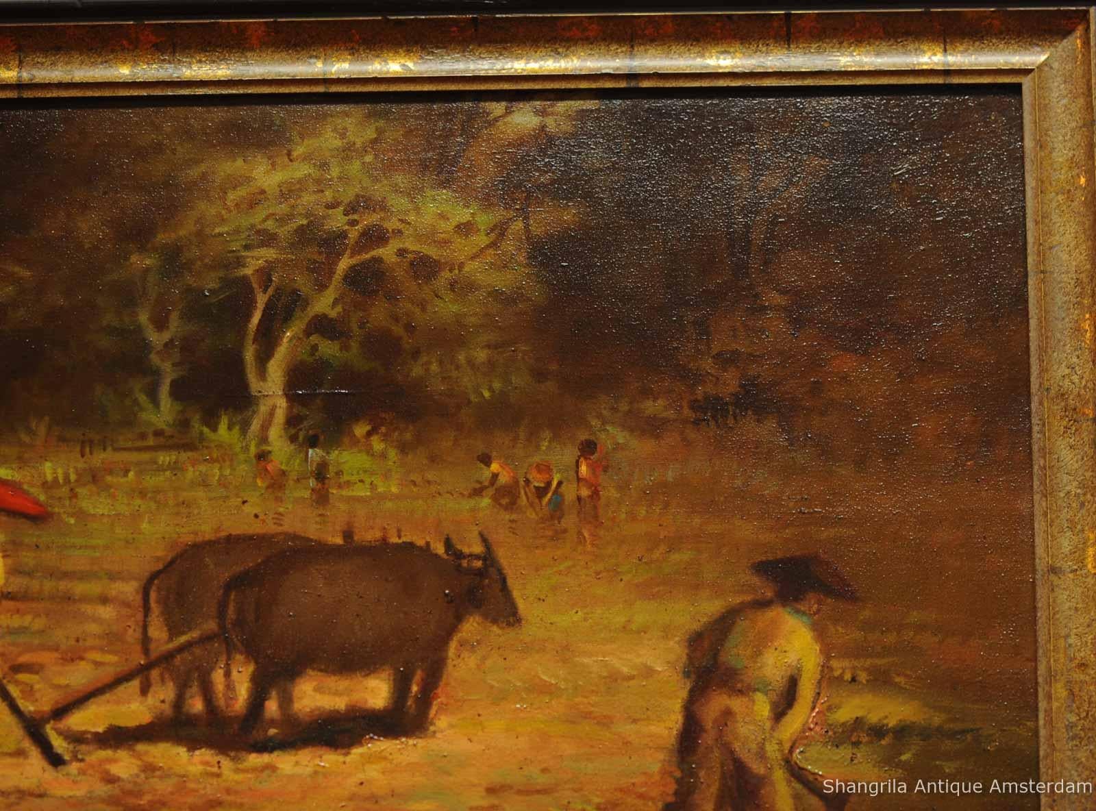 Antique Indonesian Painting Working on the Paddy Field Bandung, 1931 ...