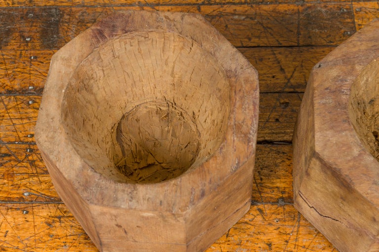 Antique Indonesian Rustic Octagonal Wooden Planters Made from Tree ...