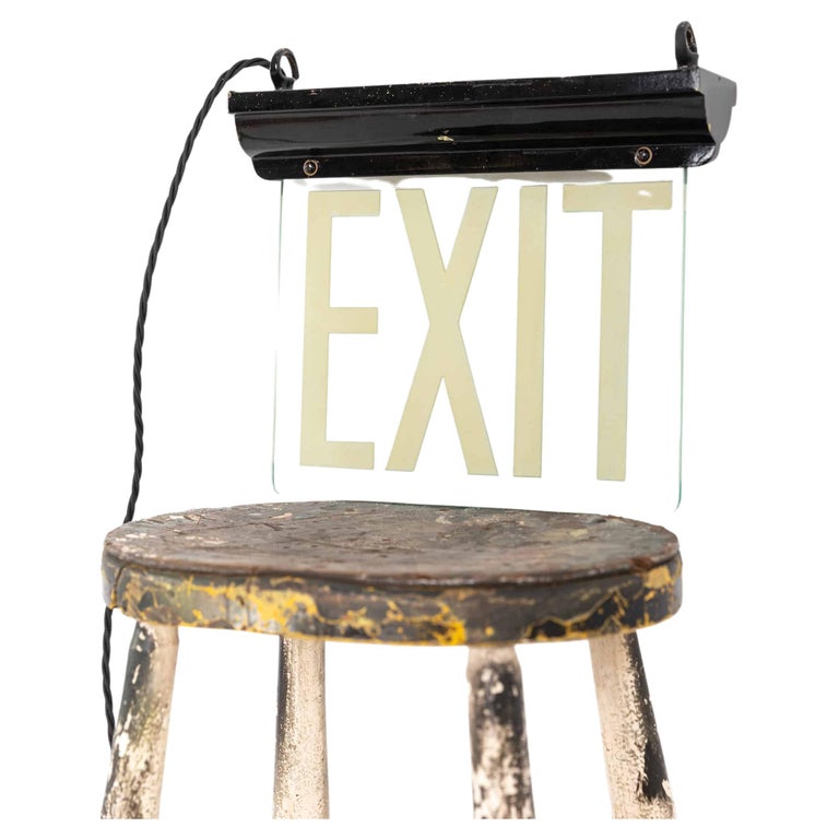 Antique Industrial Art Deco 'Exit' Illuminated Glass Sign, circa 1920 ...