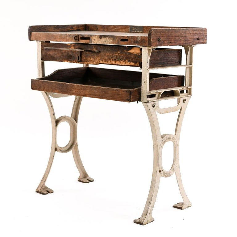 Antique Industrial Cast Iron Leg Workbench at 1stDibs