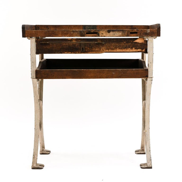 Antique Industrial Cast Iron Leg Workbench at 1stDibs