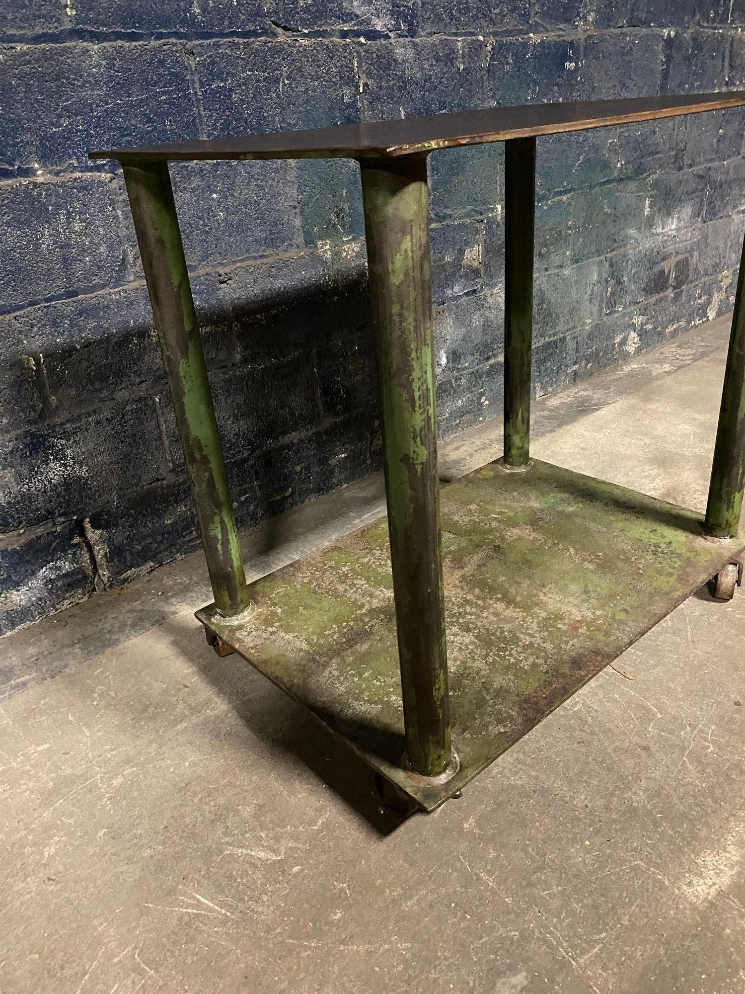 Antique Industrial Factory Table on Casters For Sale at 1stDibs