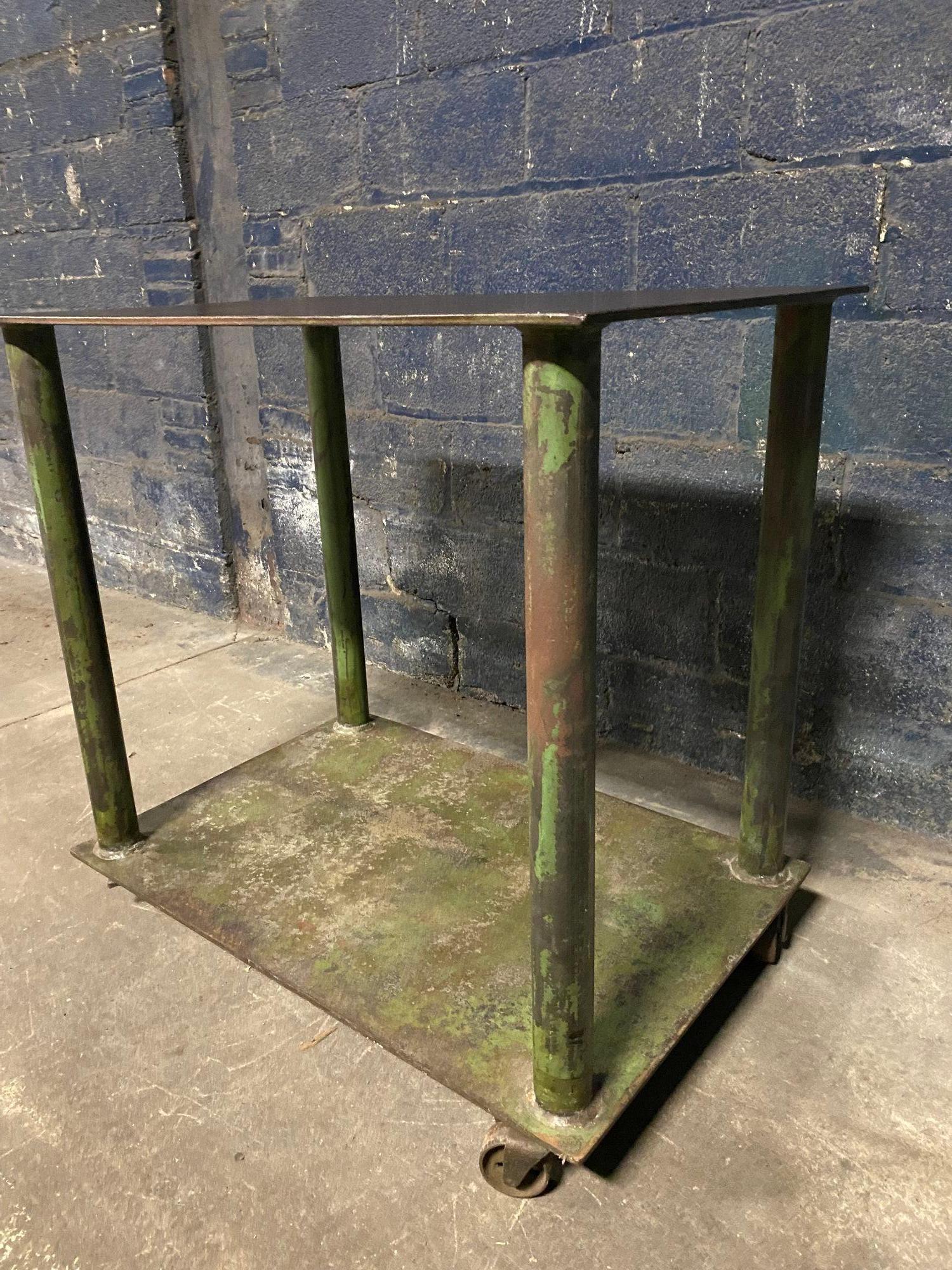 Antique Industrial Factory Table on Casters For Sale at 1stDibs
