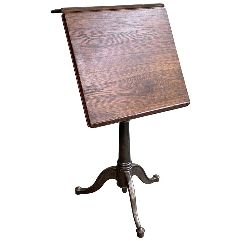 Antique Industrial Oak Artist Rendering Easel with Cast Iron Pedestal ...