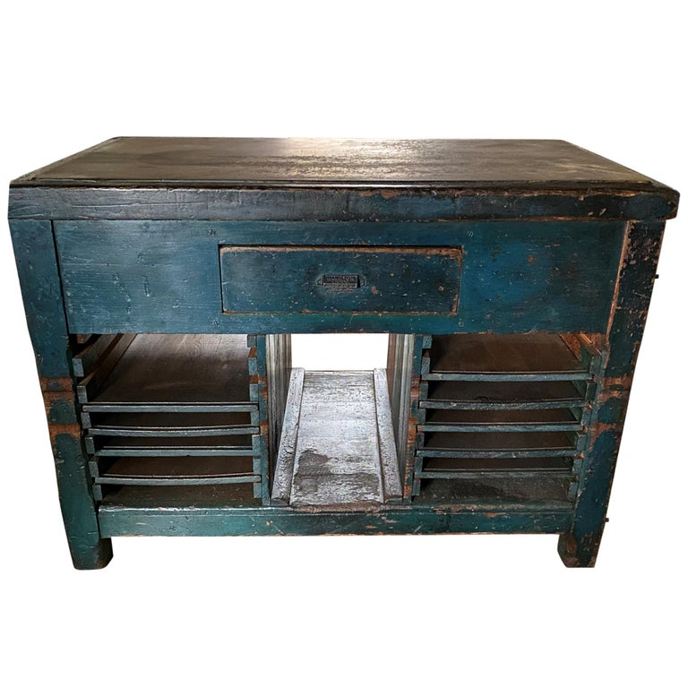 Antique Industrial Printer's Cabinet / Island at 1stDibs | industrial ...
