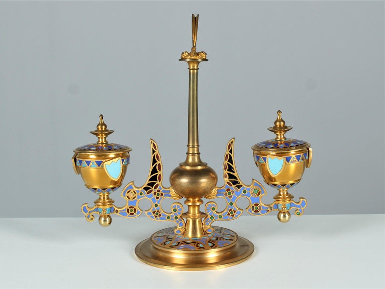 Antique Inkwell, Brass Enameled, Butterfly, Inkstand, France, Circa ...