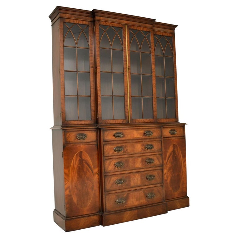 Antique Inlaid Breakfront Bookcase at 1stDibs
