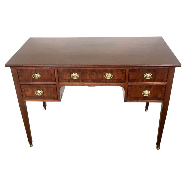 Antique Inlaid Mahogany Five Drawer Desk at 1stDibs