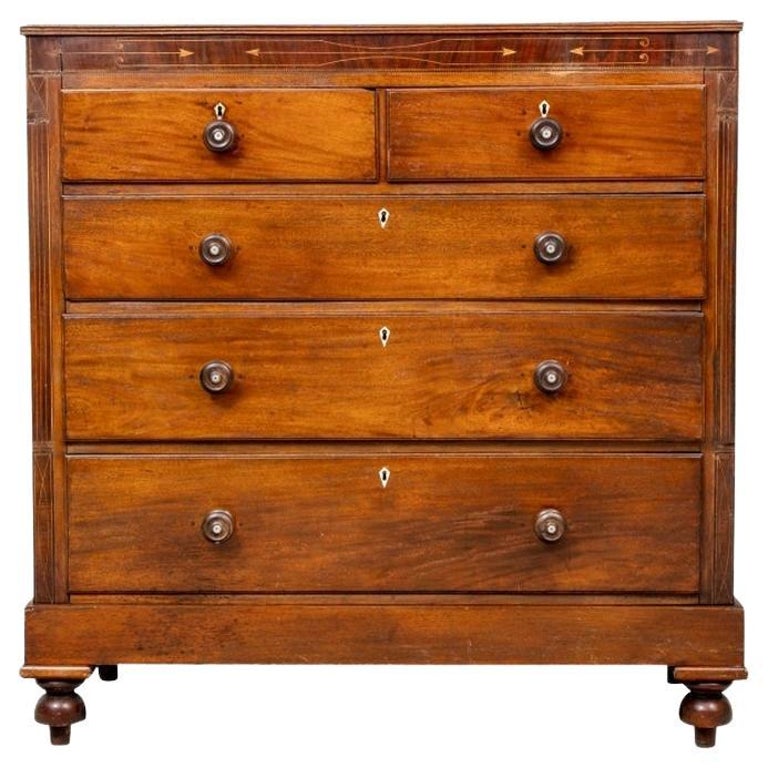 Antique Inlaid Mahogany Two-Over-Three Chest at 1stDibs