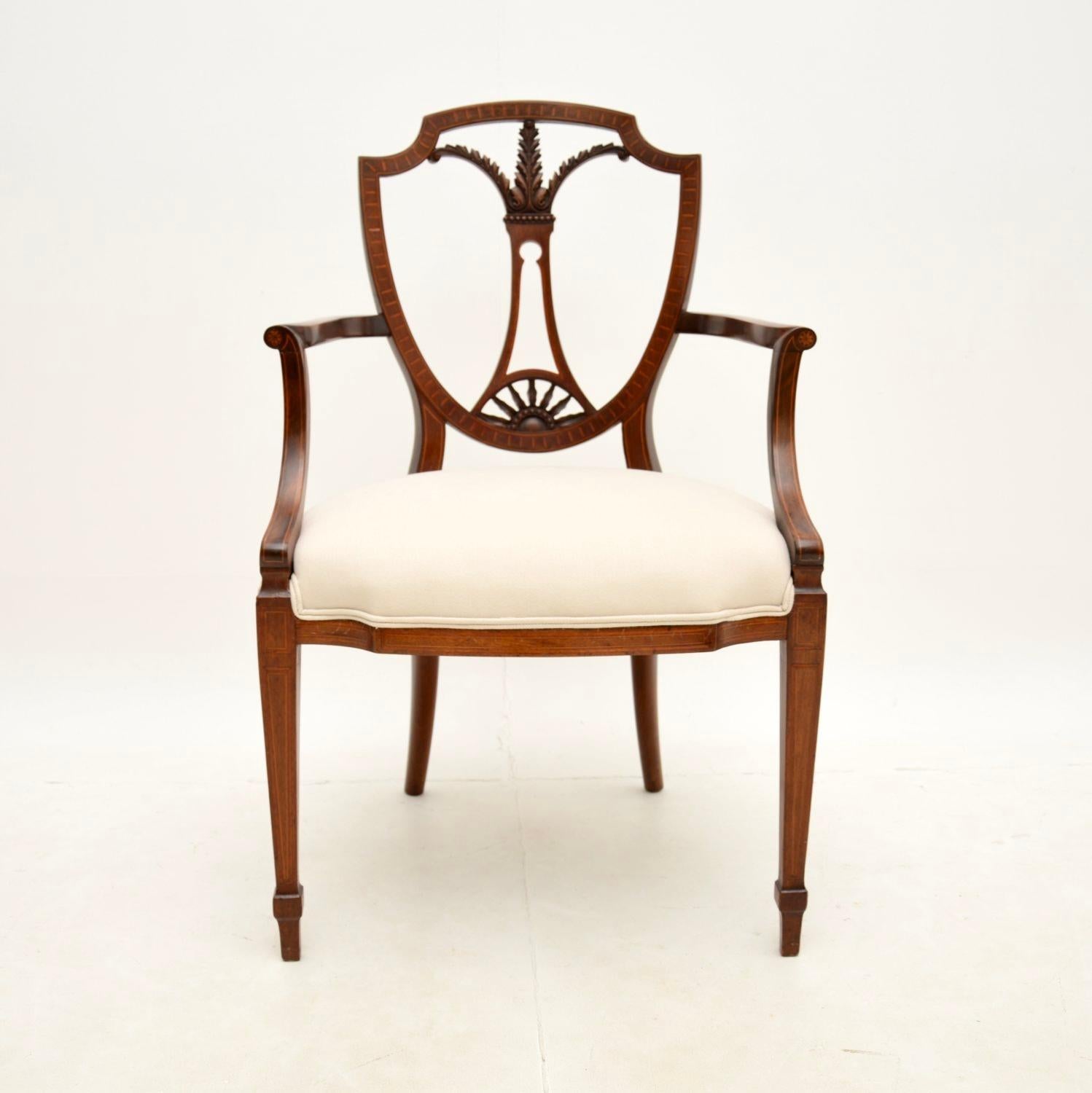 Antique Inlaid Sheraton Style Carver Armchair For Sale at 1stDibs