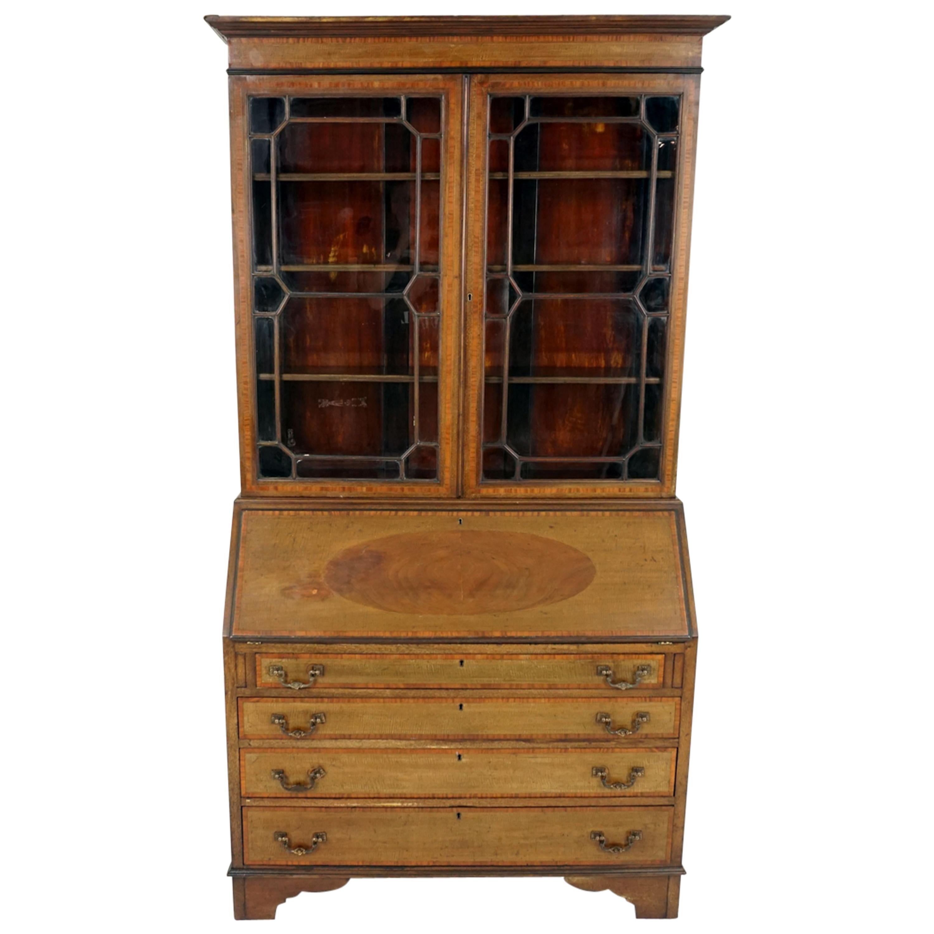 Antique Walnut Bookcase, Three-Tier Revolving Bookshelf, Scotland 1910 ...