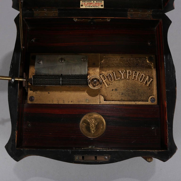 Antique Inlaid Walnut Schutz and Marke Polyphon Music Box and 13 Discs ...