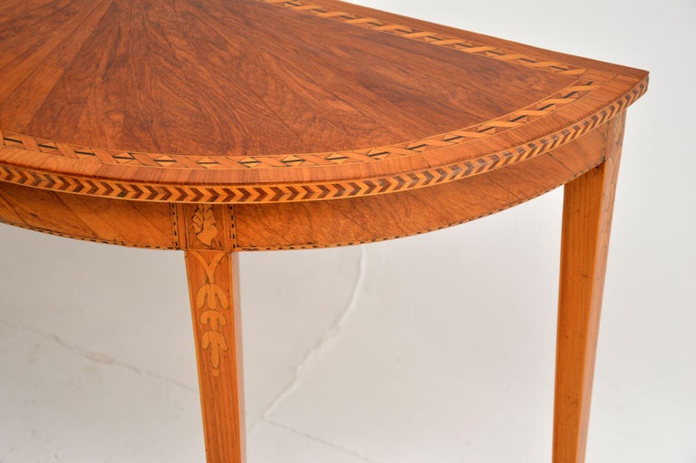 Antique Inlaid Walnut Sheraton Style Console Table For Sale at 1stDibs