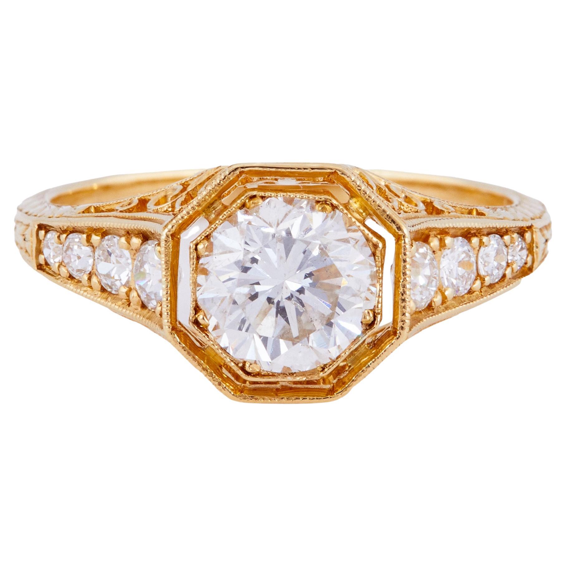 Antique Inspired GIA 1.03 Round Brilliant Diamond 18k Rose Gold ...