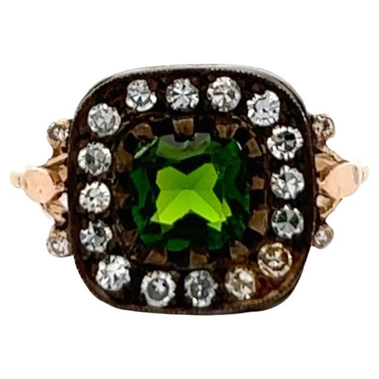 Antique Inspired Peridot Silver 14 Karat Yellow Gold Ring For Sale at ...